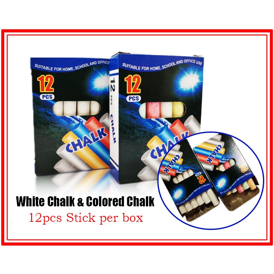 Finest Dustless Chalk White and colored chalk 12 stick per box | Shopee ...