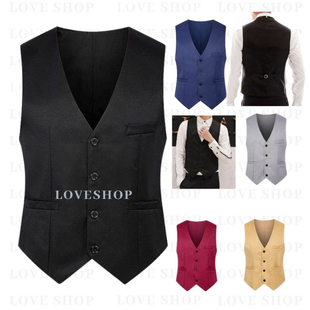 Black Vest Adult Plus Size /Semi formal Vest for men 4 Buttons V-Neck ...