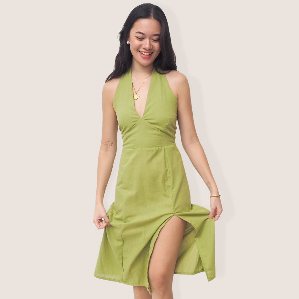 Hey Riley Isla Chic Halter Neck Dress with a Side Slit for Women ...