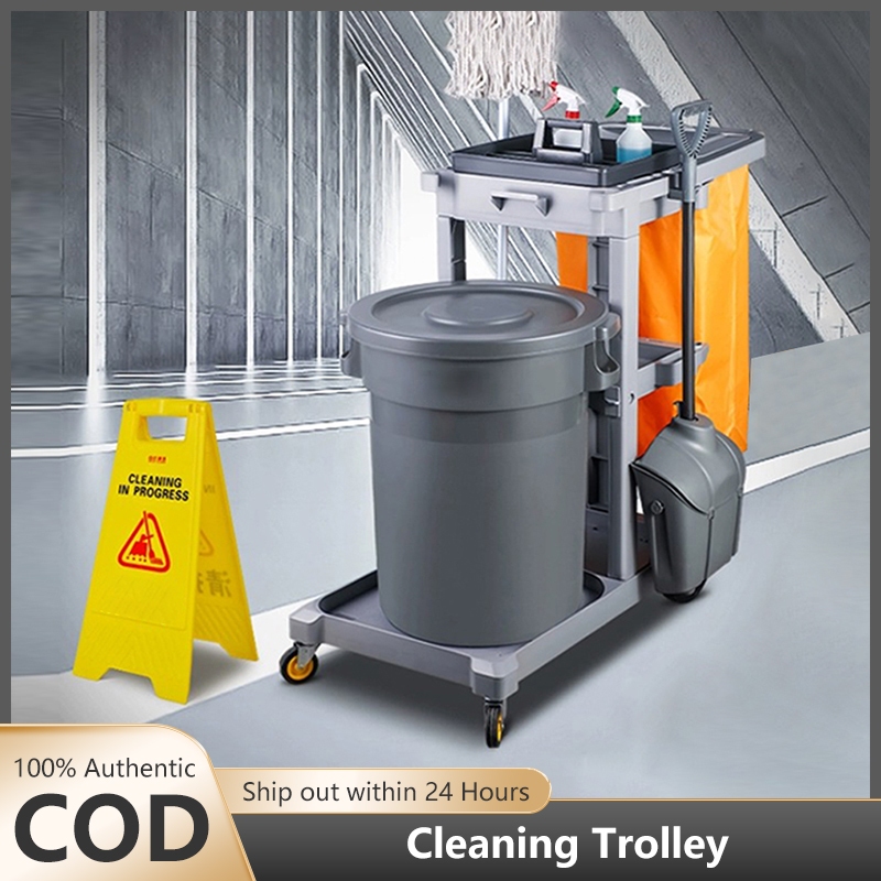 Cleaning Trolley with Mop Broom Holder Multi Purpose Housekeeping ...