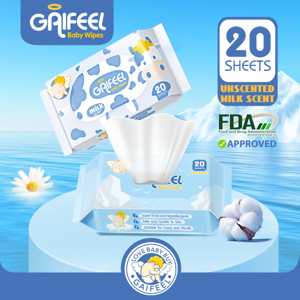 GAIFEEL MINI Baby Wipes 20 Sheets 1 Pack Unscented Milk Scent Wet Wipes ...
