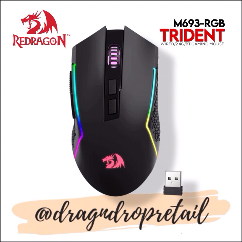 REDRAGON M693-RGB TRIDENT Wireless Bluetooth Gaming Mouse, 3-Mode Wired/2.4G/BT Connection, 8000 ...