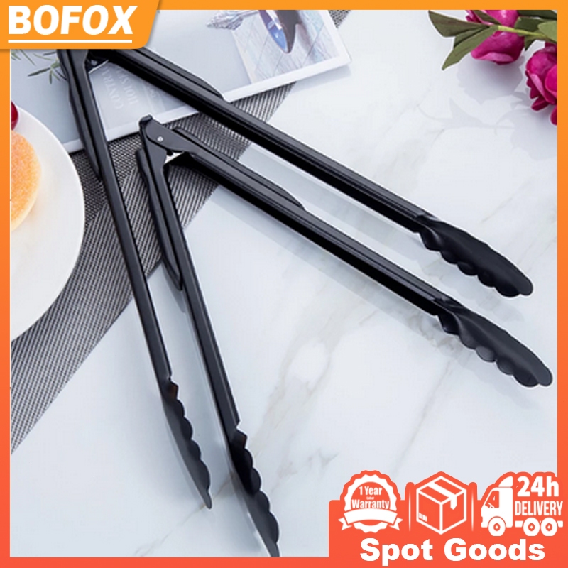 1Pc 9/12/14 inches Food Tongs Barbecue Black Tong Stainless Steel Bread ...