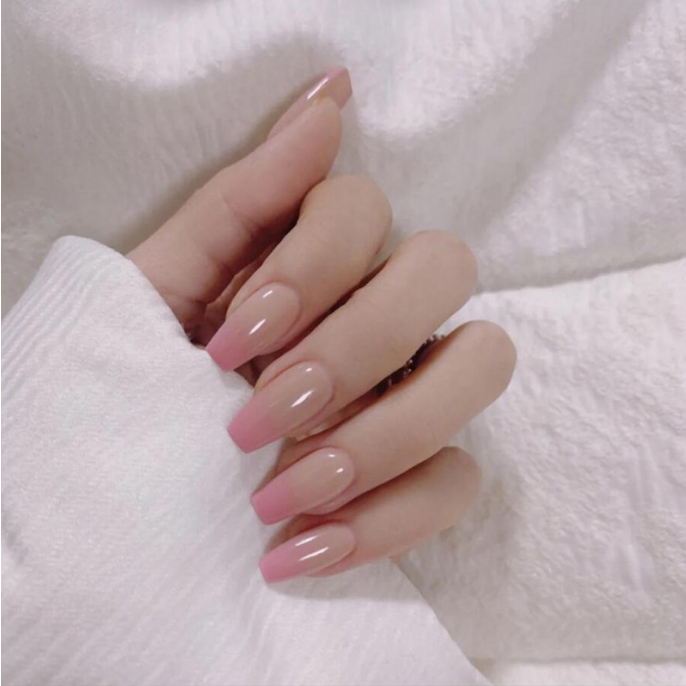 【COD】24 PCS Flat -Headed Pink Gradient Ballet Fake Nails French False ...