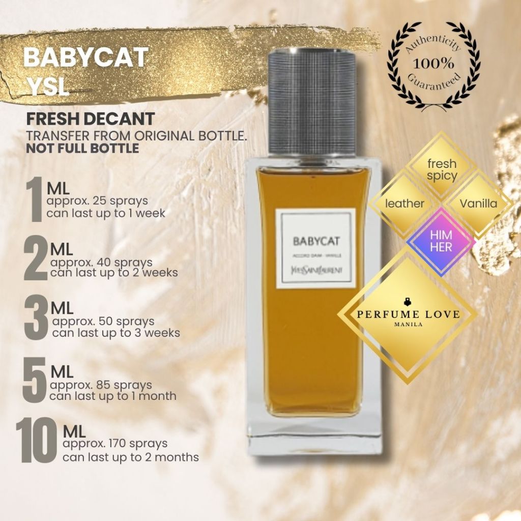 PERFUME DECANT Babycat leather, vanilla, fresh spicy notes | Shopee ...