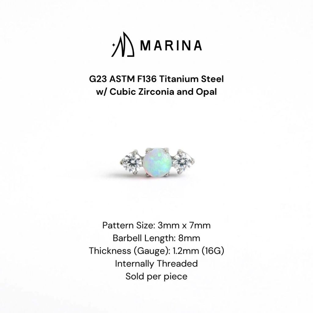 Double Round w/ Opal G23 ASTM F136 Titanium Stud Labret Earring 16G ...