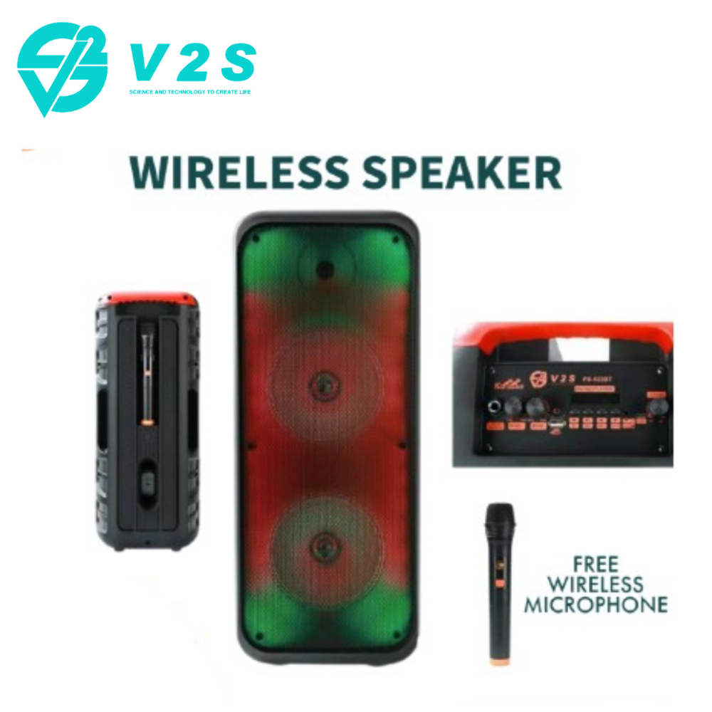 V2S PB-822BT Dual 16-inch Speaker With Dancing Flame Lamp Extra Bass ...
