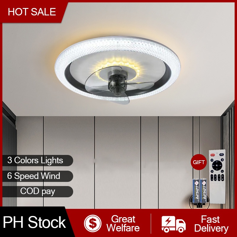 2024 round black, fan light ceiling light, 6-speed, 3-color, suitable ...