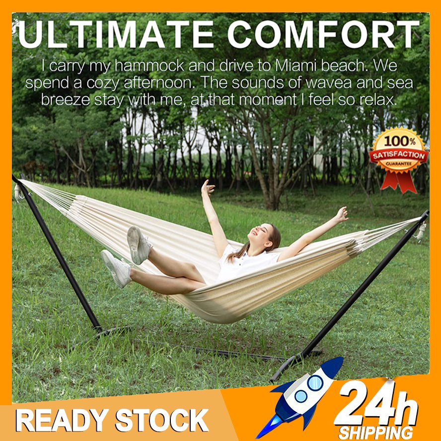 indoor hammock Double Hammock with Space Saving Steel Stand hammock ...