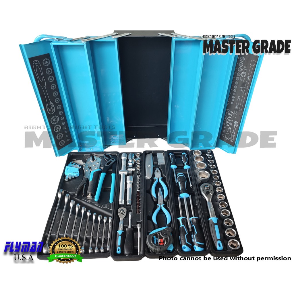 FLYMAN USA 85 PCS. HEAVY DUTY TOOL SET Hand Tool Set With Tin Box ...