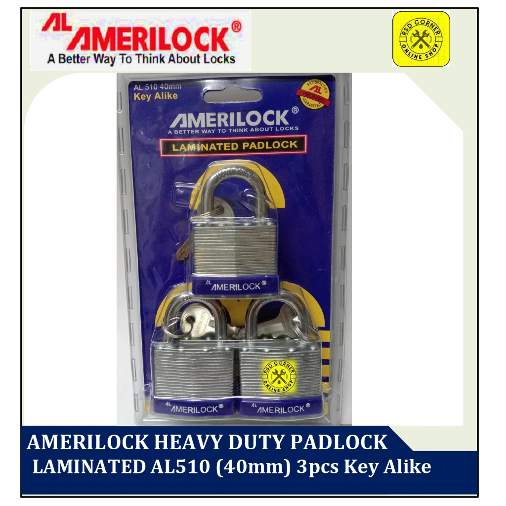 AMERILOCK 3pcs. KEY ALIKE LAMINATED PADLOCK (AL510 40mm) | Shopee ...