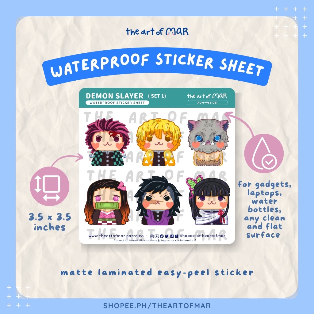 Demon Slayer chibi sticker sheet by The Art of Mar | waterproof sticker ...