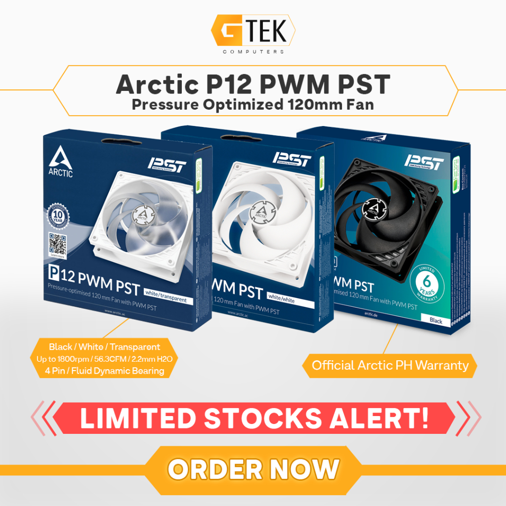 Arctic P12 PWM PST Black/Black White/White White/Transparent Pressure ...