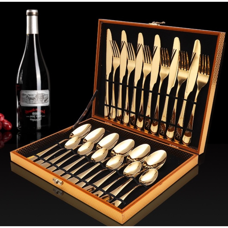 2024(COD)24/12 pieces/set luxury gold cutlery gold plated stainless ...