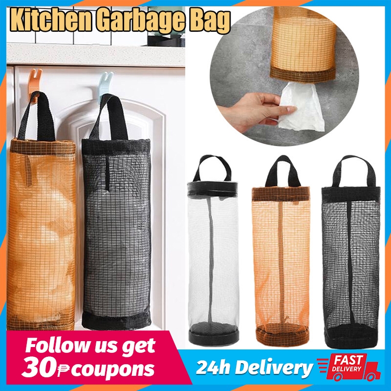 Kitchen Mesh Garbage Bag Wall Mount Pouch Trash Bag Home Grocery ...