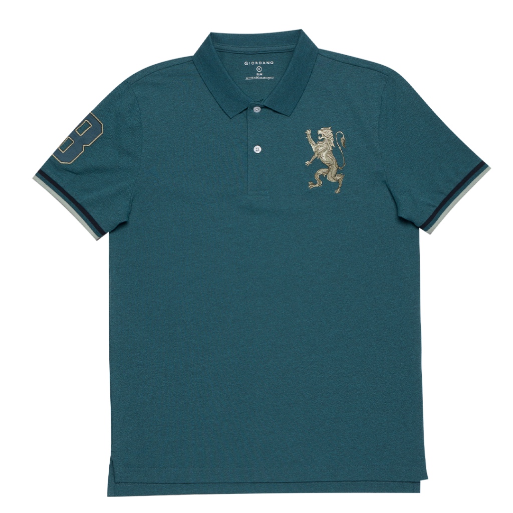 GIORDANO Men's 3D Lion Polo (01013222) - 86 - Melange Dark Triton Green ...