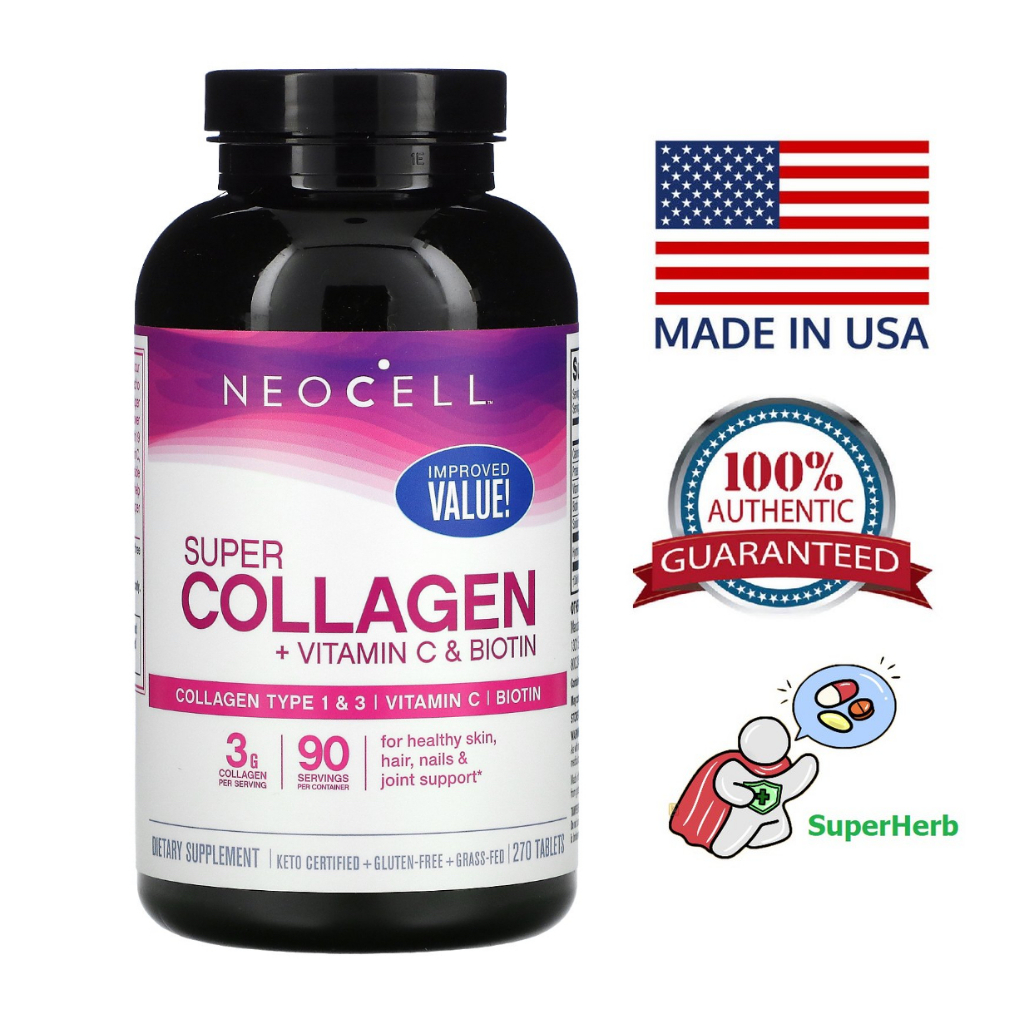 Neocell, Super Collagen, + Vitamin C & Biotin, 180 or 270 Tablets ...