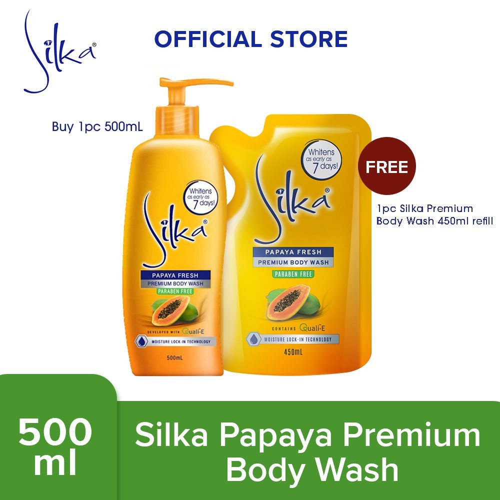 Silka Premium Body Wash Papaya FRESH 500mL Free 450ml | Shopee Philippines
