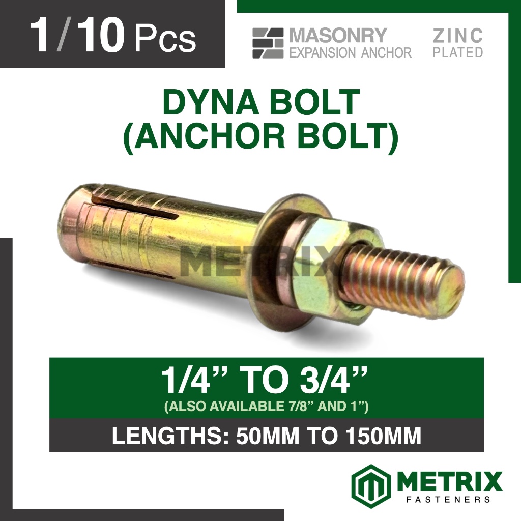 1-10pc Dyna Bolt / Masonry Expansion Anchor Bolt ( 1/4" 5/16" 3/8" 1/2 ...