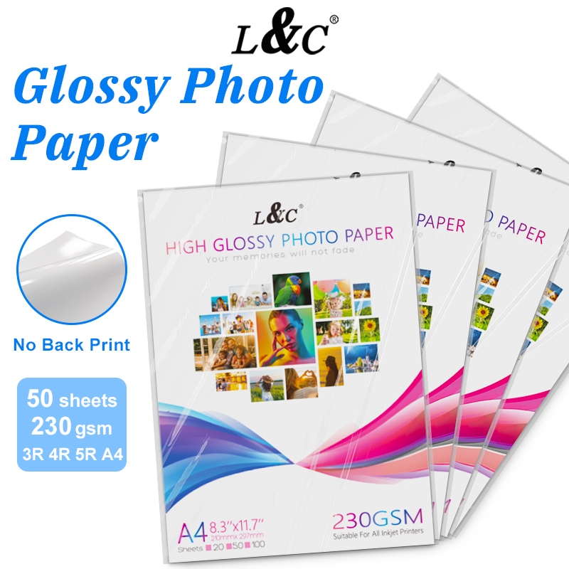 L&C Photo Paper 230gsm 50 Sheets per pack A4 3R 4R 5R Size 180gsm High ...