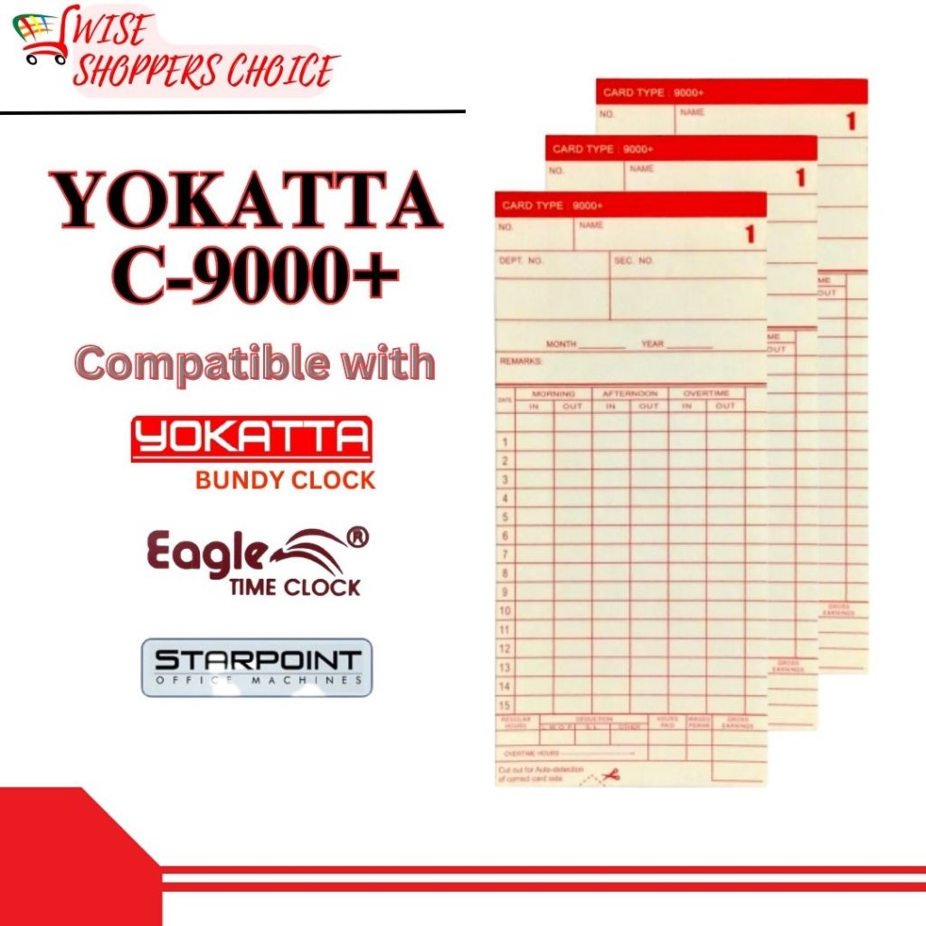 C9000 Time Card DTR for Bundy Clock Machine Yokatta Time Card 6 columns ...