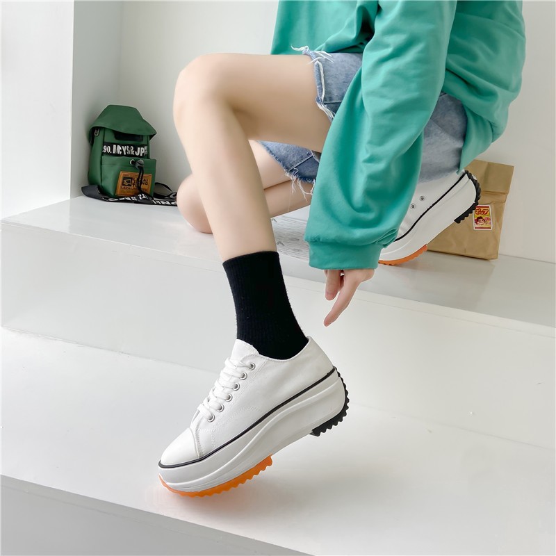 Women's high-end platform canvas shoes, versatile white platform shoes ...