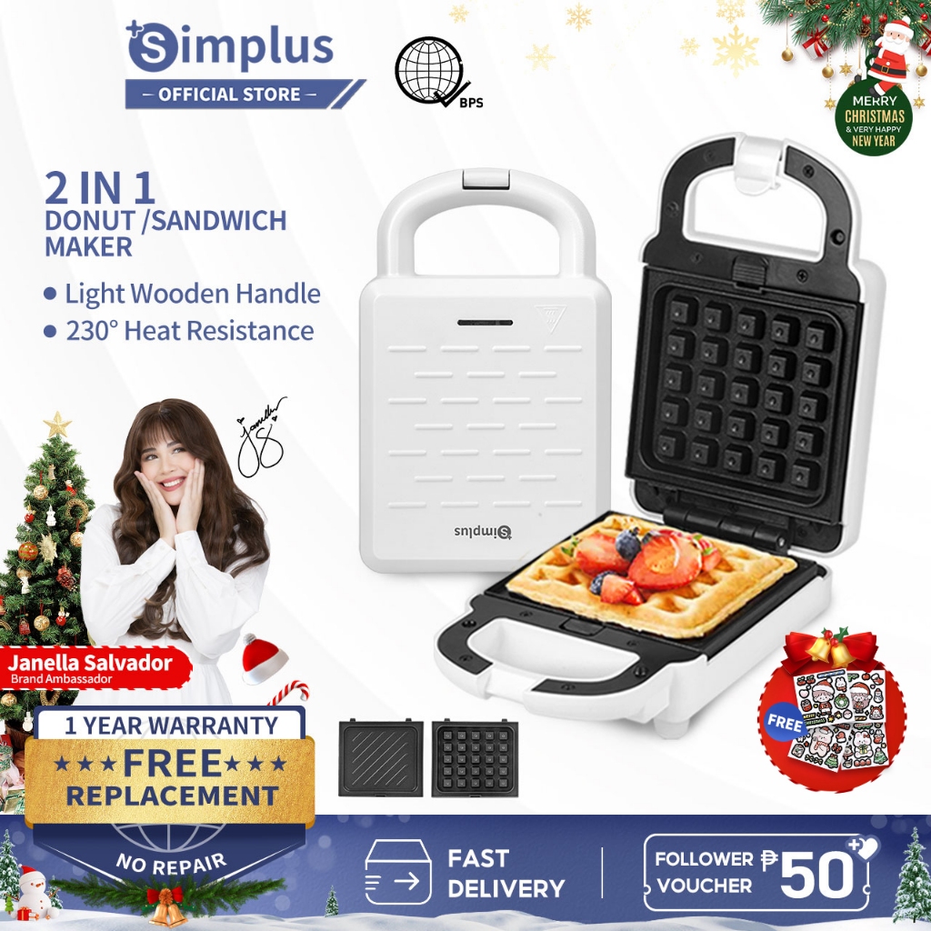 Simplus Waffle Maker Sandwich Maker 2 in 1 Replaceable Plates Breakfast ...