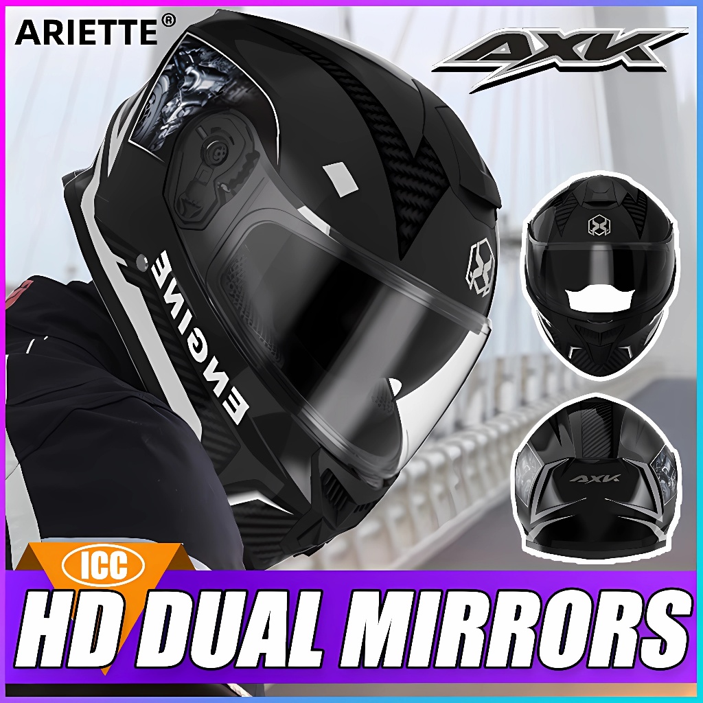 AXK ICC Helmet Full Face Hd Anti-Fog Pc Double Mirror Motorcycle Full ...