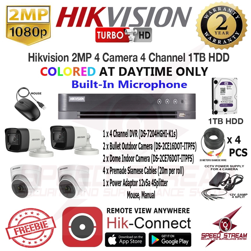 Hikvision 2MP with Audio 4 Camera 4 Channel DVR 1TB HDD Package ...