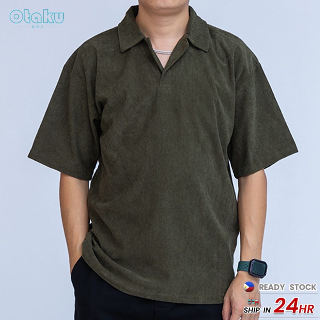 Otaku Men's Shirts Plain Color Korean Fashion Polo Shirt For Men Casual ...