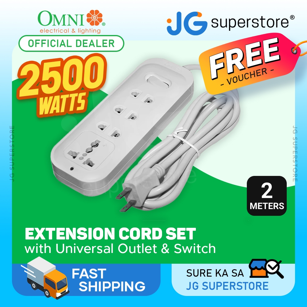 OMNI 2m Extension Cord Set w/ 4 Gang Universal Outlet Socket & Switch ...