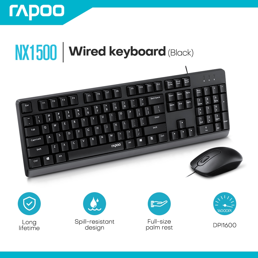 Rapoo NX1500 Keyboard and Mouse Combo, Wired Mouse And Optical Keyboard ...