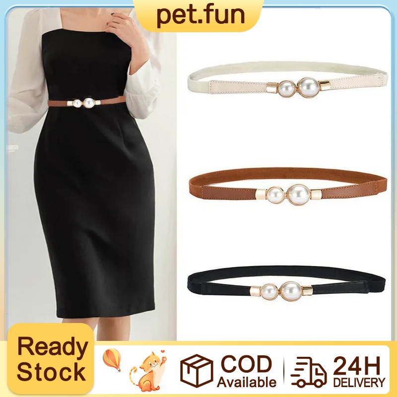 Stretch Belt,Adjustable Double Pearl Belt Leather Dress Skirt Waist ...