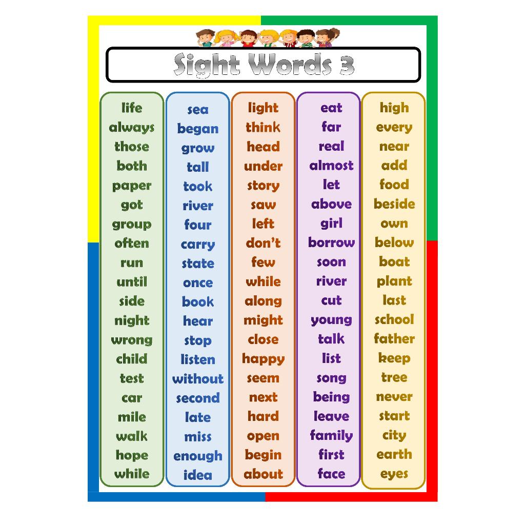 Laminated Educational Chart - Sight Words 3 - A4 - with random freebie ...