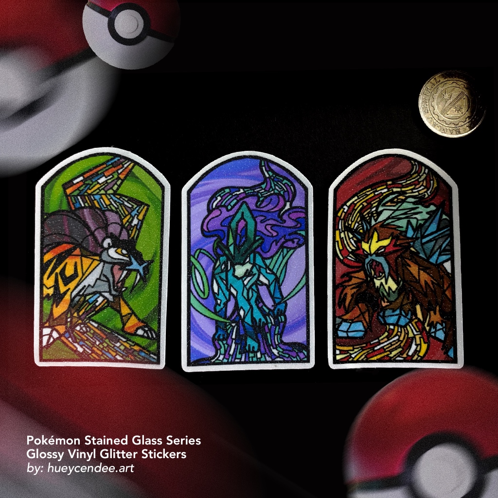 [Pokémon] Legendary Beasts Stained Glass Stickers by hueycendee.art ...