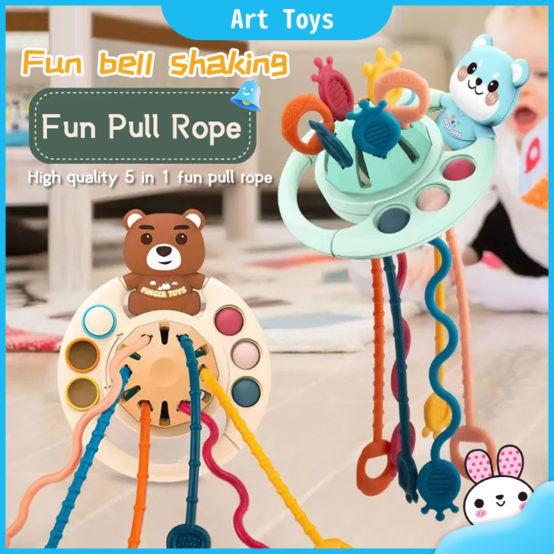 Montessori Pull String Sensory Toys Baby 6 12 Months Silicone Grasp ...