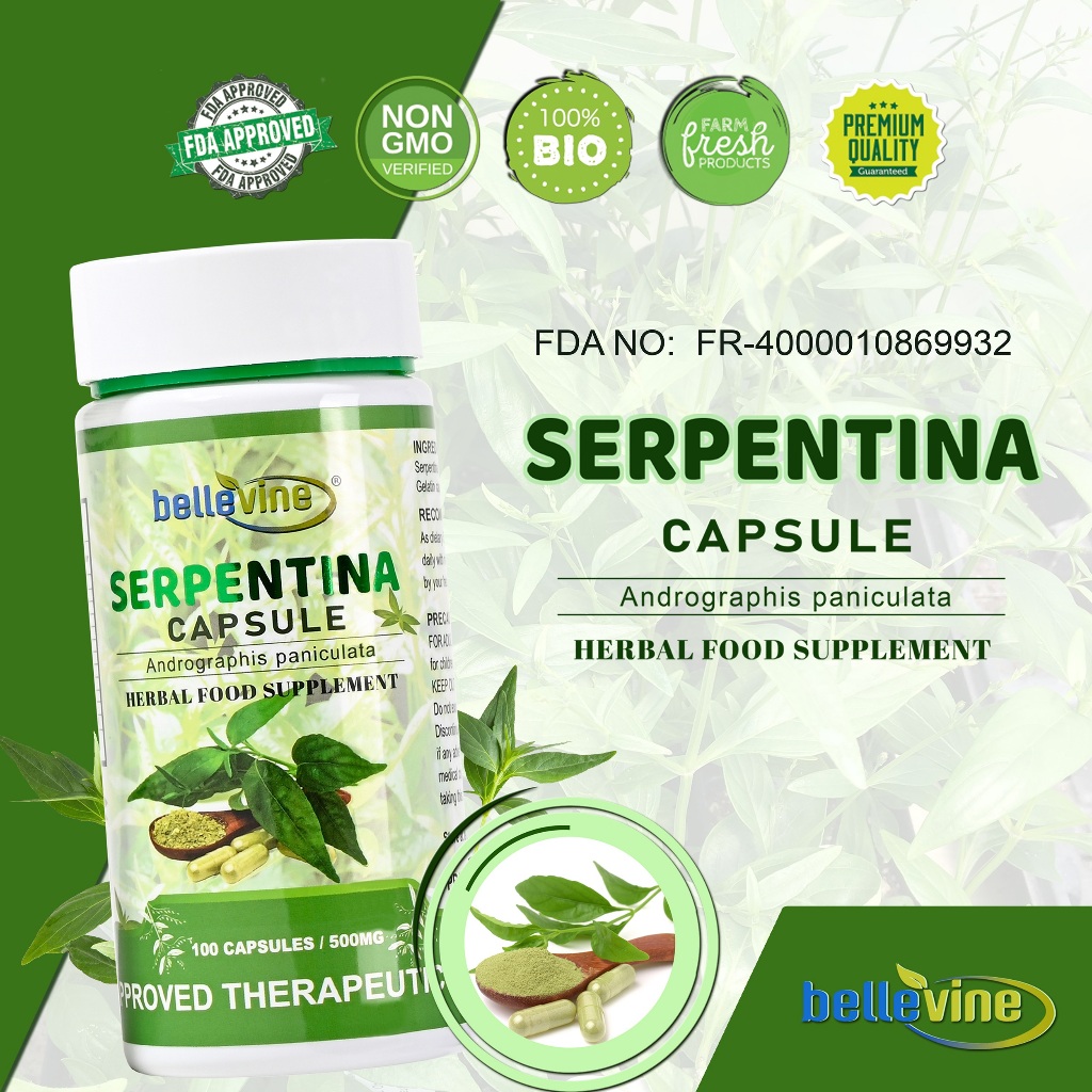 Serpentina Herbal Supplement 100 Capsules x 500mg Bottle (Andrographis ...