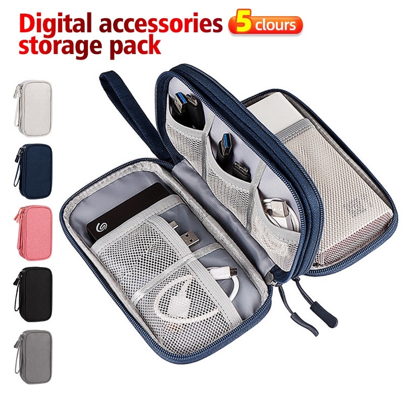Double Layer Travel Organizer Portable Cable Storage Pouch Gadget Bag ...