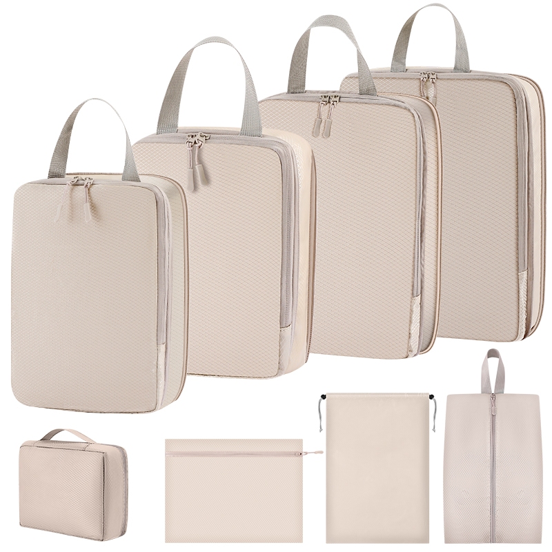 8pcs Travel Packable Bag Zipper Compression Packing Cubes Container ...