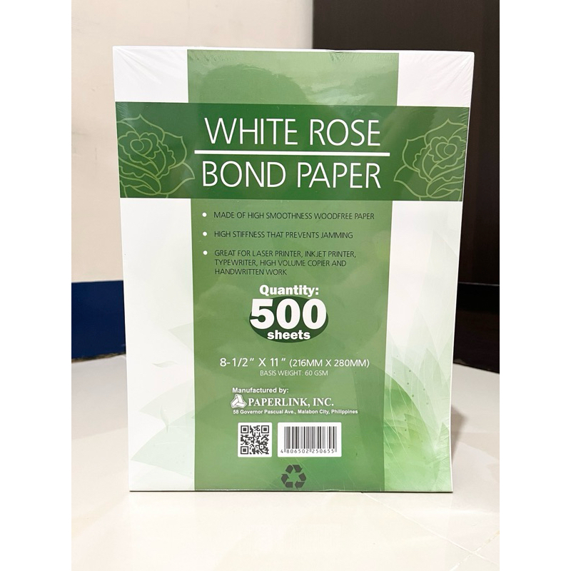 White Rose Bond Paper Short, 500 sheets per ream | Shopee Philippines
