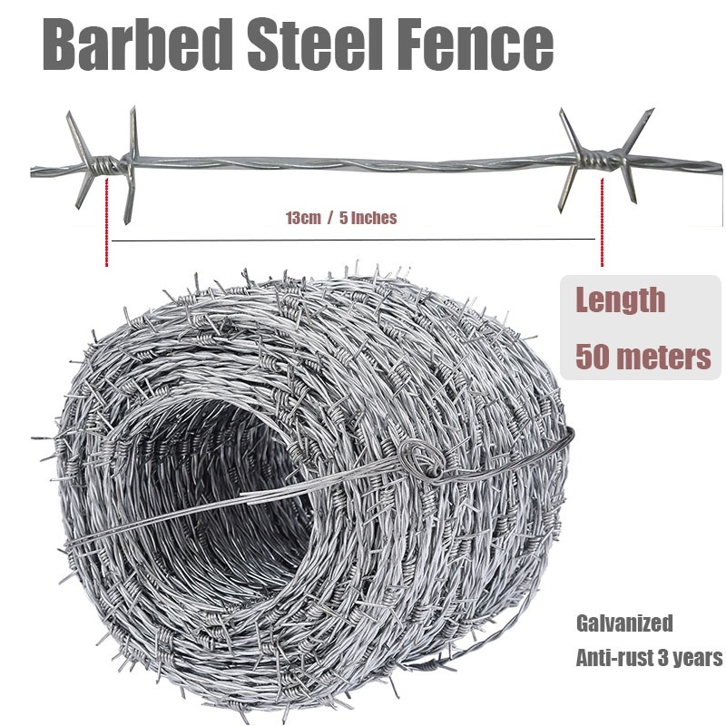 50/100 Meters Iron Barbed Wire Roll Fence Barbed Wire Anti-climb ...