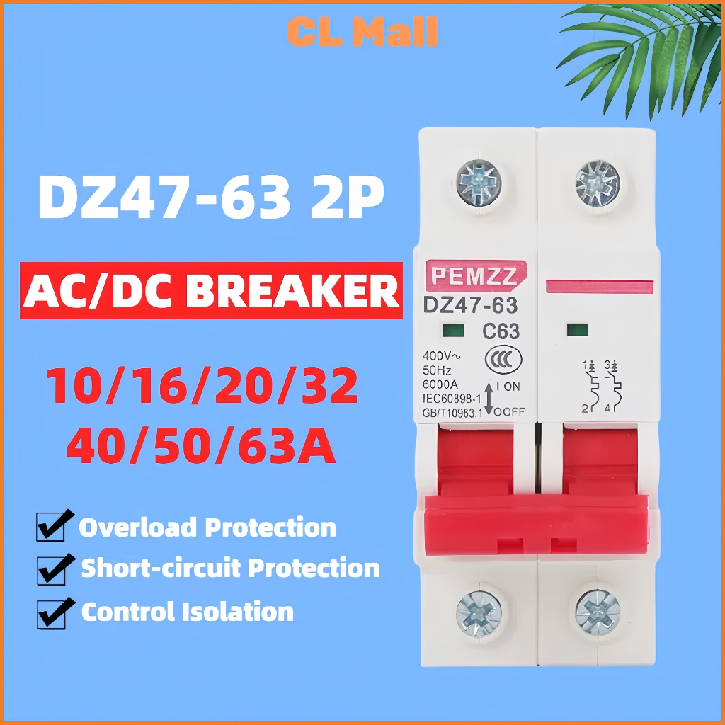 AC DC 2Pole Mini Circuit Breaker 10A 16A 20A 32A 40A 50A 63A Overload ...
