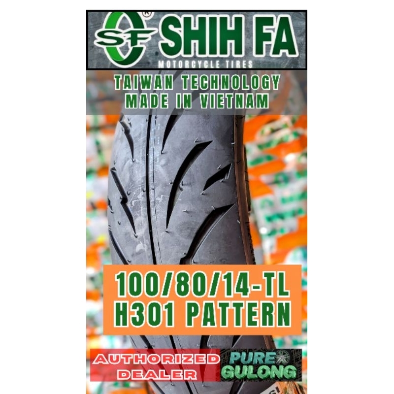SHIHFA 100/80-14 TUBELESS TIRES H301 PATTERN BEAT CLICK AIRBLADE AEROX ...