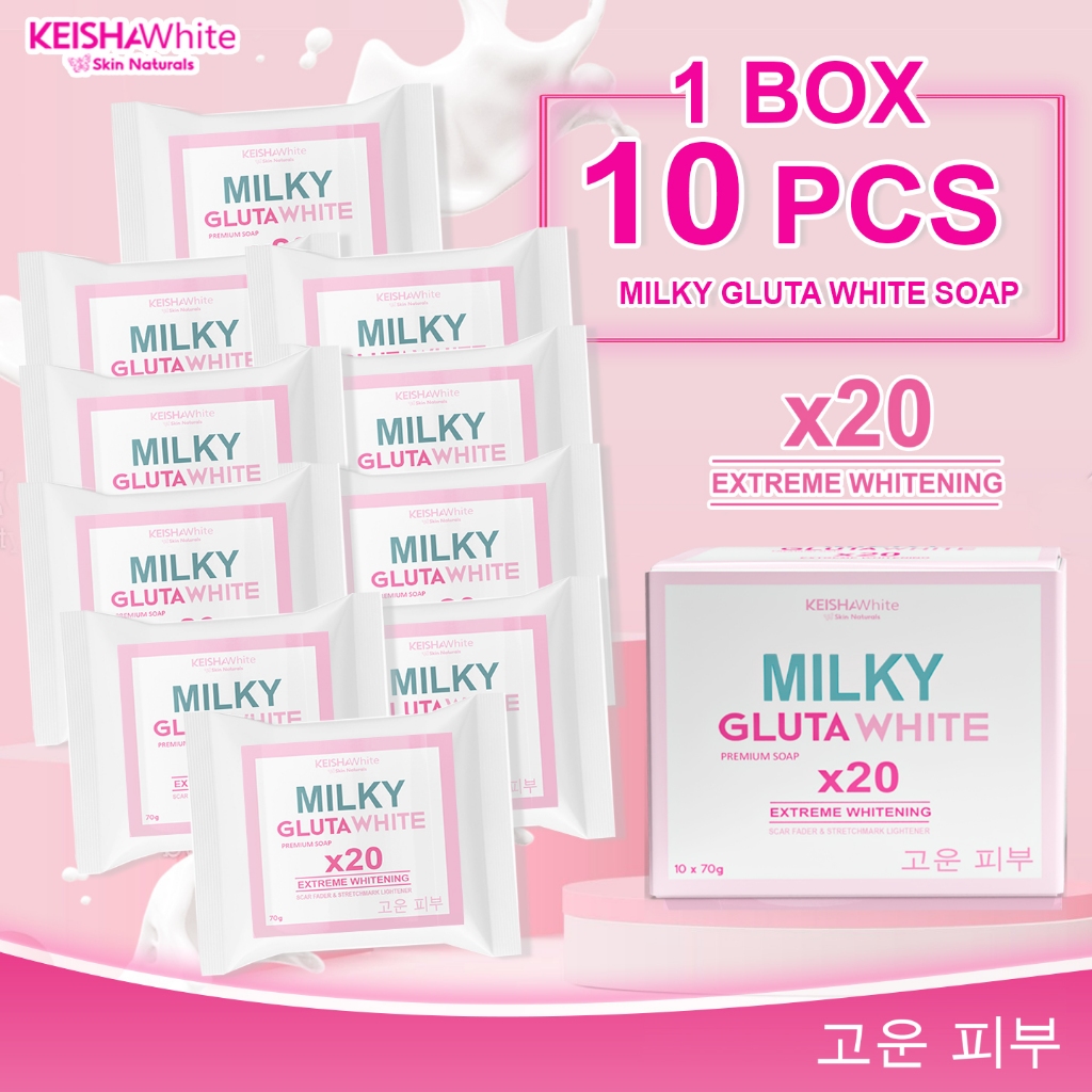 [1BOX= 10 PCS] MILKY GLUTA WHITE X20 EXTREME WHITENING SOAP FOR SCARS, DARKSPOT, PIMPLE ...