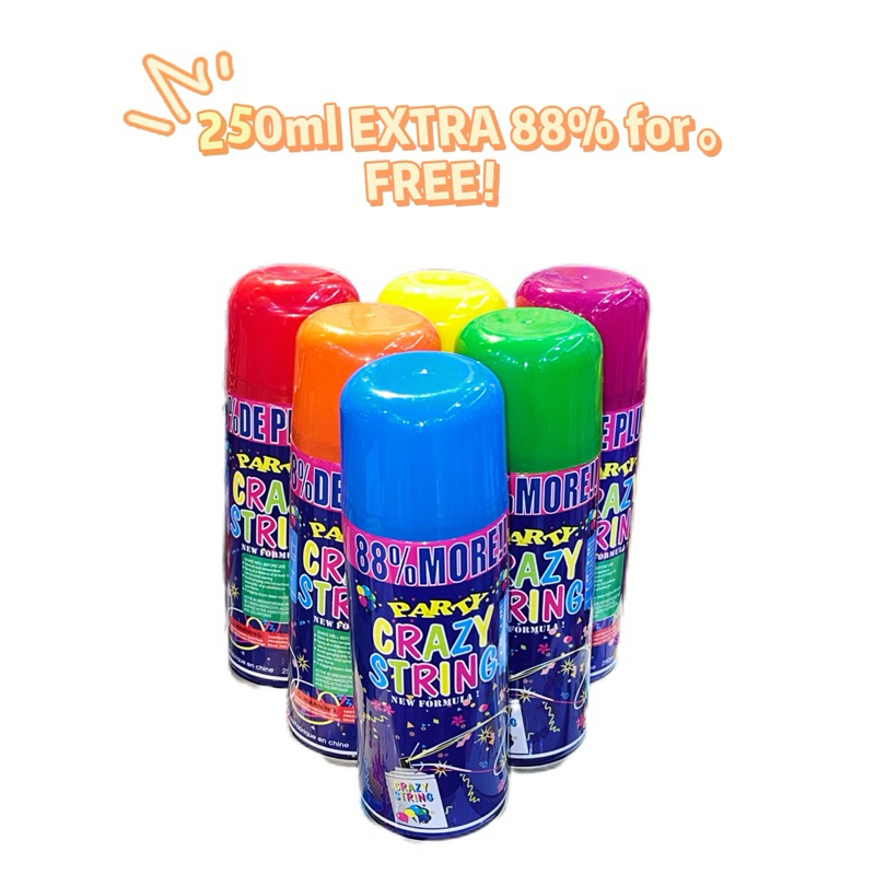 Crazy String Spray (EXTRA 88% for FREE)250ml for Birthday Party Happy ...