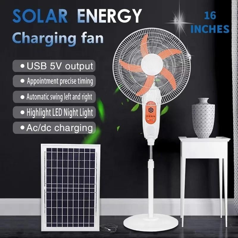 16 inch Solar fan Rechargeable Fan with Solar Panel with LED Light AC ...
