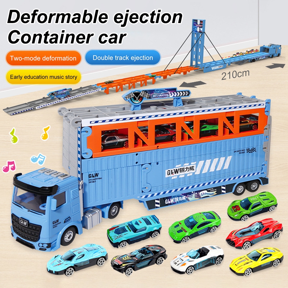 1 Set Deformable Container Truck Toy Ejection Folding Track Diecast ...