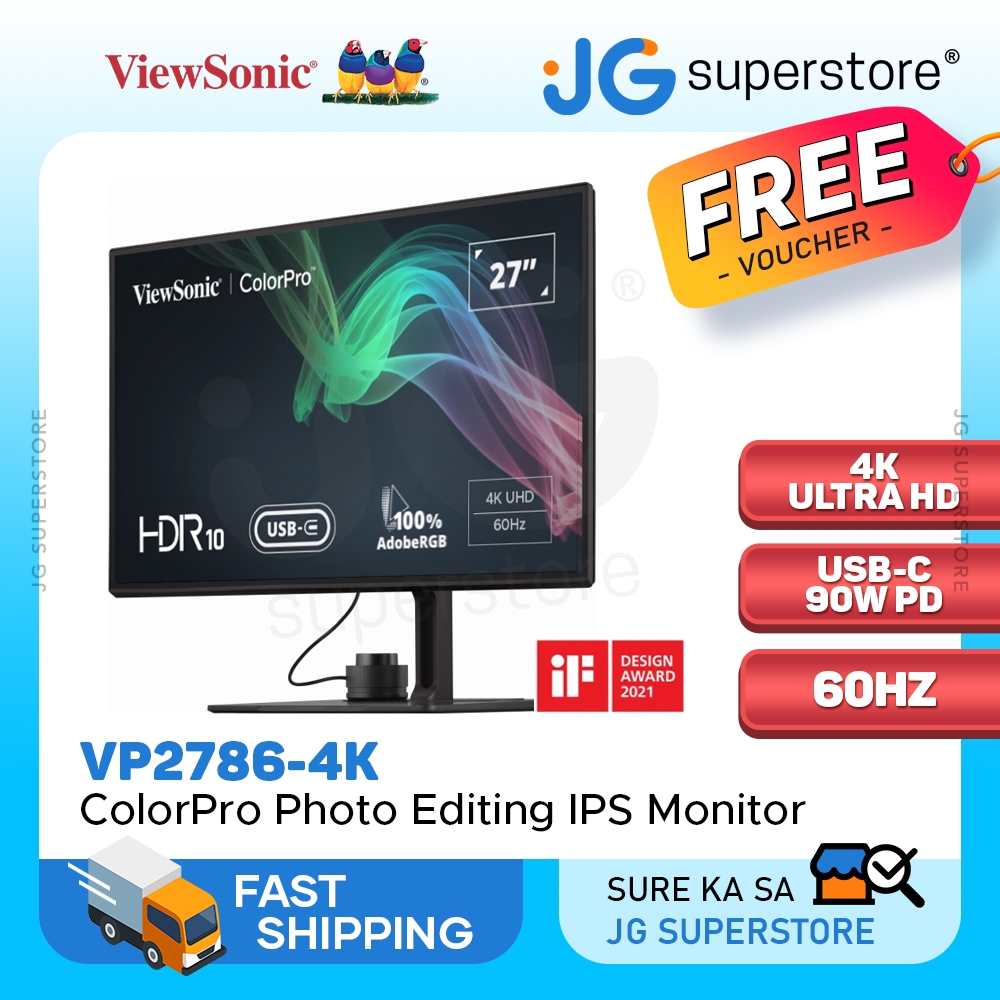 ViewSonic VP2786-4K ColorPro 27" UHD 60Hz Photo Editing & Printout HDR IPS Display Monitor for ...