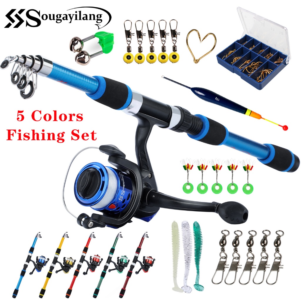 Sougayilang Fishing Set 1.8m/5.9ft Telescoping Fishing Rod 3bb 5.5:1 ...
