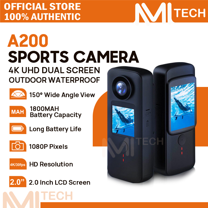A200 Dual Screen 1080P 4K Ultra HD Action Camera Waterproof Vlog Anti ...